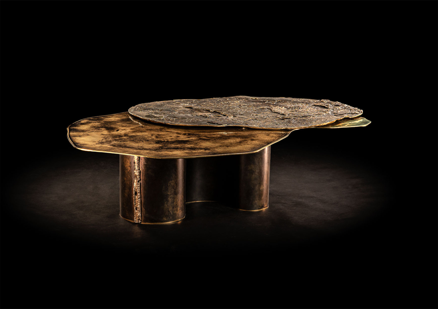 STUDIOTWENTYSEVEN • BRASS TRIPTYCH COFFEE TABLE BY TANGUY TOURAIN