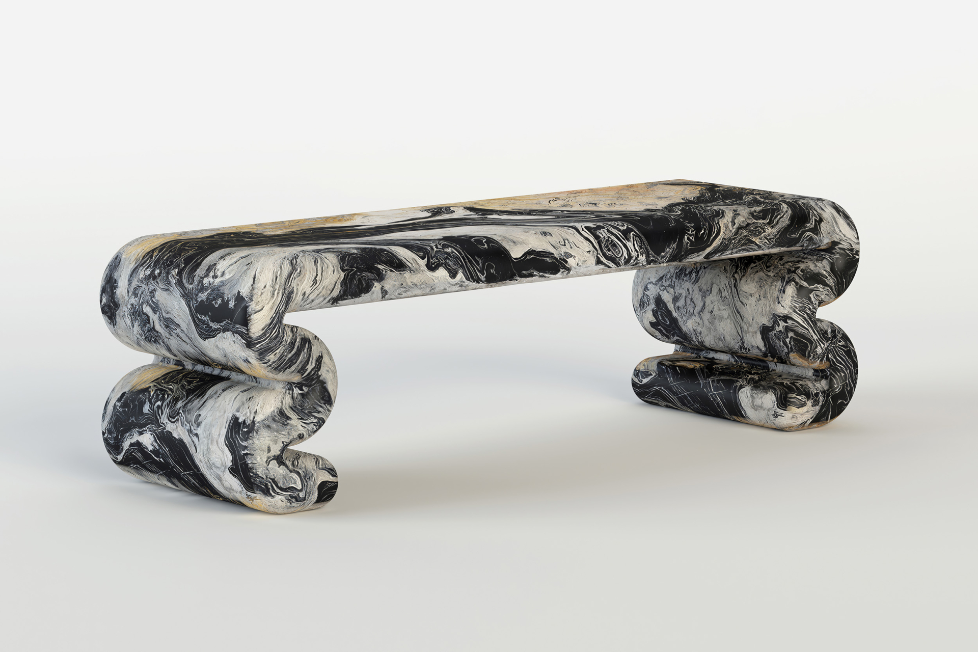 STUDIOTWENTYSEVEN • NEW WAVE BENCH NERO PICASSO MARBLE BY ARDA YENIAY